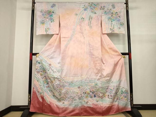 平和屋着物○伯河貞雄 訪問着 辻が花 絞り 暈し染め 銀通し地 正絹