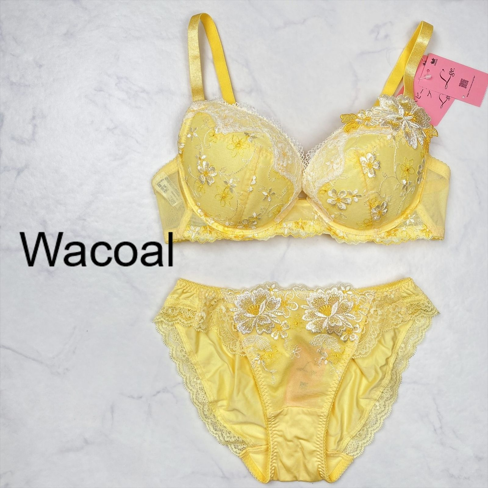 【新品タグ付き】Wacoal ワコール L‘ge ルジェ ブラジャー D75 ショーツ M YE ランジェリー 下着 プレゼント ギフト レース 刺繡 ボリュームアップ - メルカリ