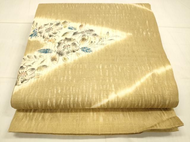 平和屋着物◎九寸開き名古屋帯 紬地 草花文 正絹 逸品 未