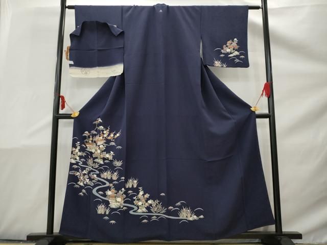 平和屋着物▽訪問着 単衣 紬地 型染め 松竹梅 御所解文