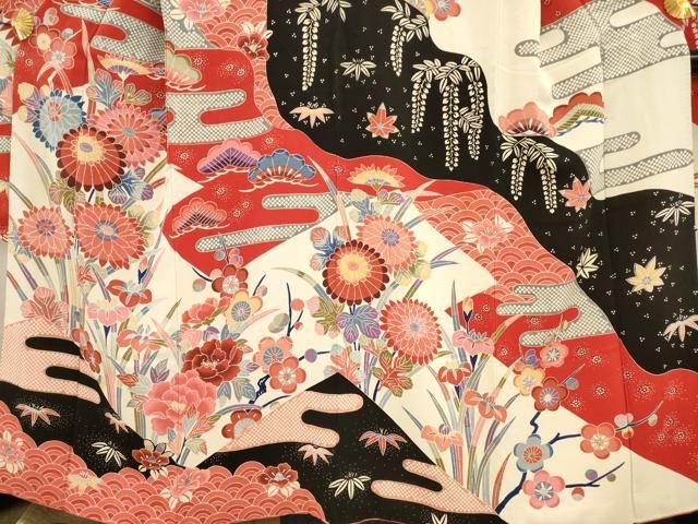 平和屋着物○豪華振袖 市松文様 金通し地 正絹 逸品 AABA2693ph