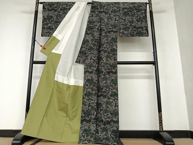 平和屋着物●本場大島紬　草花文　シダ　正絹　逸品　未使用　AAAW4126np 平和屋着物○本場大島紬 草花文 シダ 正絹 逸品 未使用 AAAW4126np