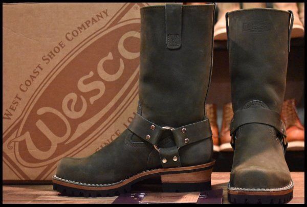 【8e 箱付 試着程度 16年】wesco ウエスコ カスタムハーネスボス オリーブ ヌバック 11インチハイト ビブラム100シングル