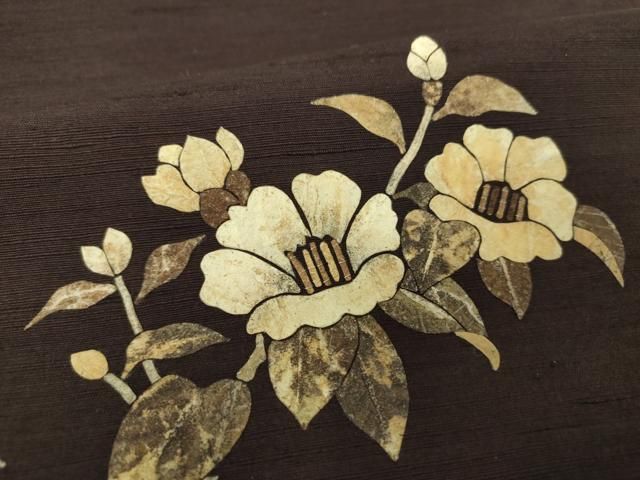 平和屋着物○九寸開き名古屋帯 紬地 作家物 蓑虫 飾花文 正絹 逸品