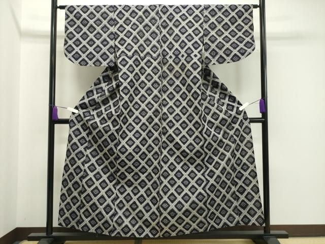 平和屋着物▽久留米絣 単衣 綿 幾何学文 逸品 DAAQ3585az