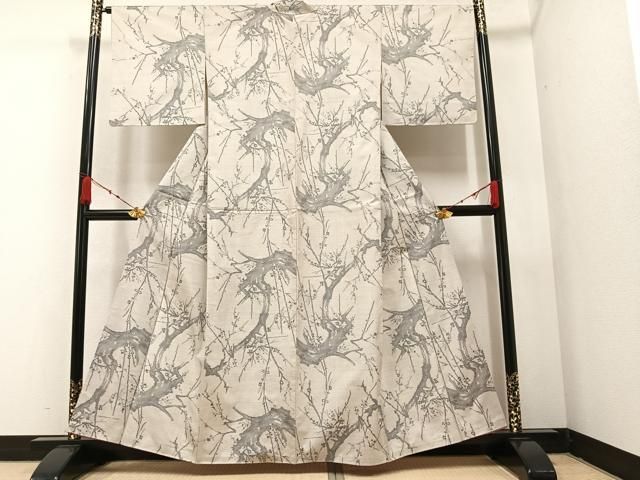 平和屋着物○本場大島紬 白大島 カタス7マルキ 総絣 草木文 正絹 逸品