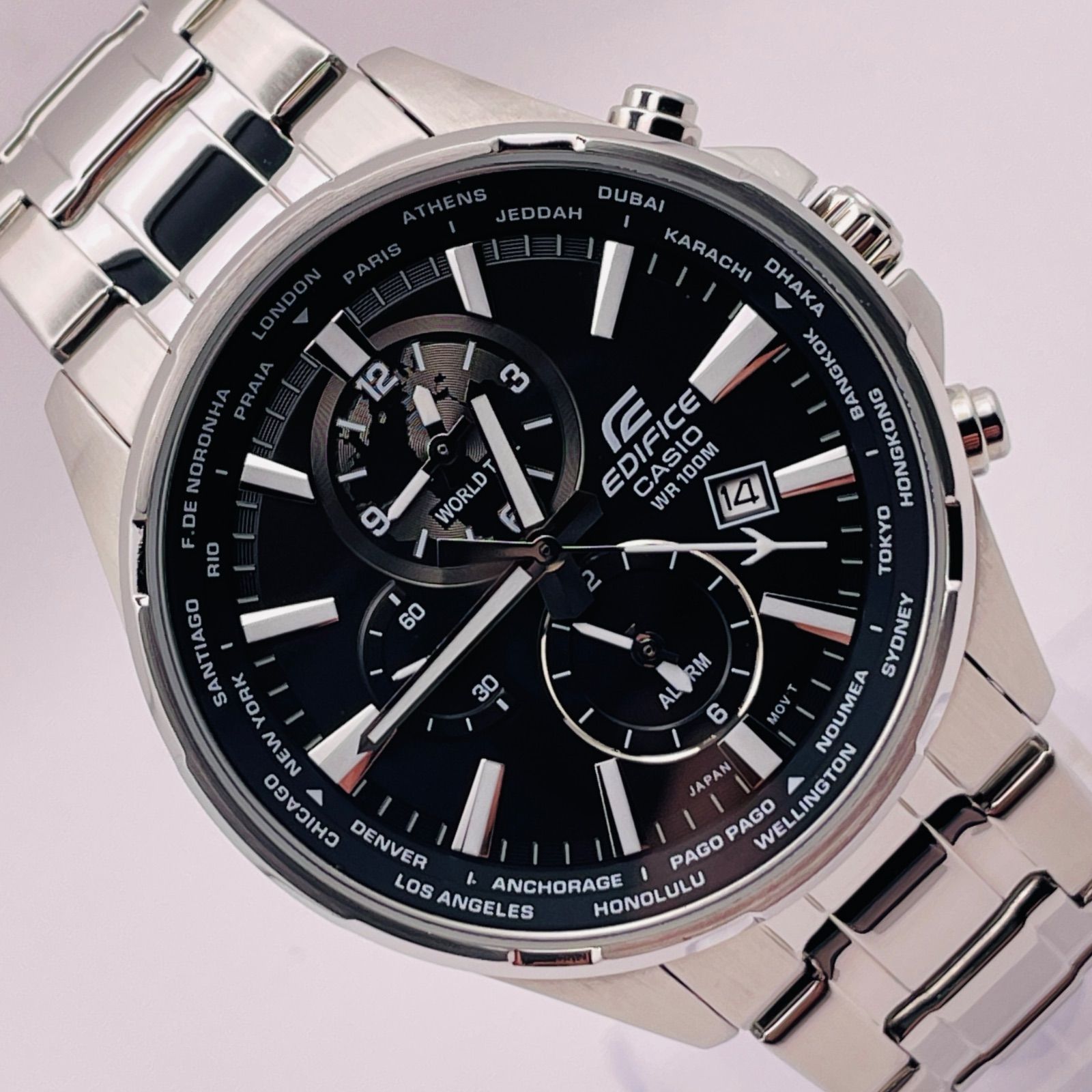 （T443）美品 正常稼動 CASIO カシオ EDIFICE エディフィス ワールドタイム EFR-304D-1 人気 時計 メンズ ...