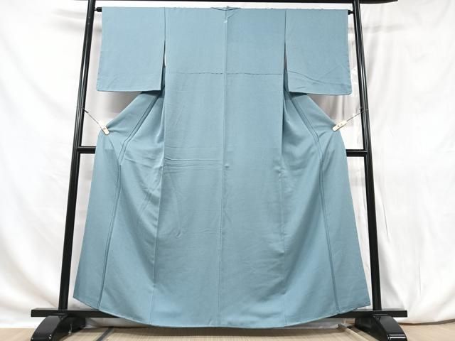 平和屋着物▽上質な色無地 単衣 エ霞地紋 青磁鼠色