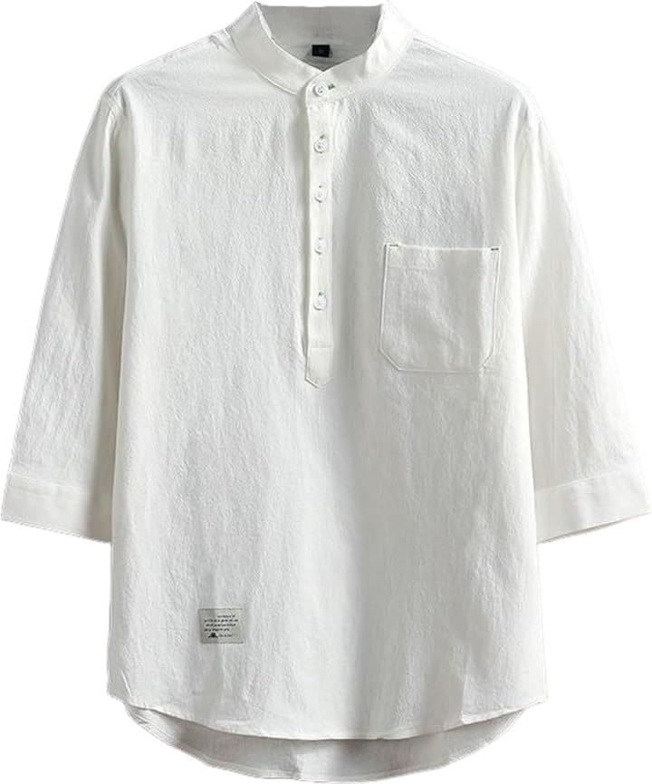 aspersio アスペルシオ バンドカラー 7分袖 無地シャツ カッコイイ フードなし プルオーバー トップス メンズ 涼しい 速乾 立襟 ...