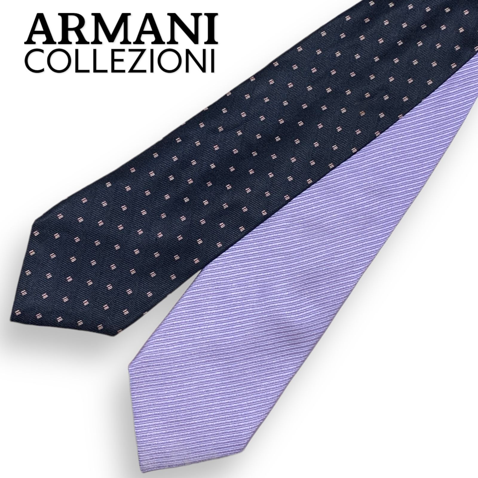 ARMANI COLLEZIONI アルマーニコレツォーニ ネクタイ2点セット ネイビー パープル ドット柄 ストライプ柄 メンズ RN ...
