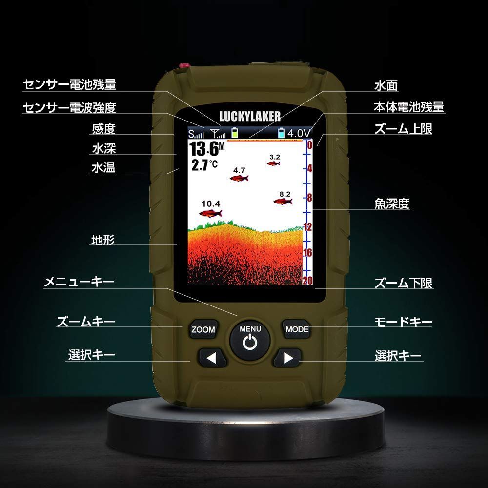 LUCKYLAKER 防水 ワイヤレス 魚群探知機 ポータブル カヤック 魚探 海 船 sup 堤防 ボート バス釣り ワカサギ釣り 小型 釣り - メルカリ