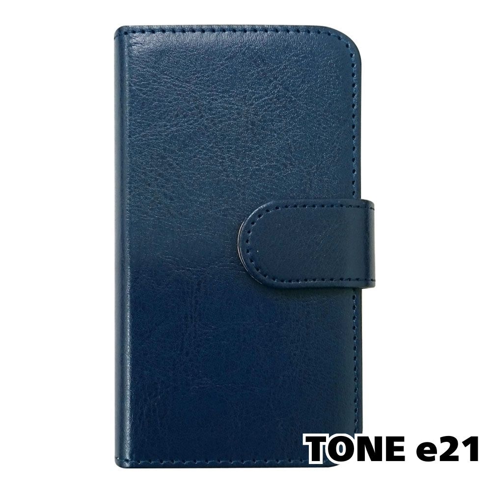 【新品未使用】 TONE e21 トーンe21 手帳型スマホ ケース PUレザー スムースレザー (カバー色ネイビー) 無地 紺色 シンプル おしゃれ かわいい カード収納 携帯カバー ...