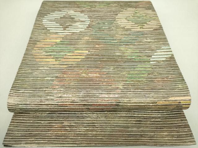 平和屋着物＊夏物 太鼓柄袋帯 流水草花文 金糸 引箔 正絹 逸品 未