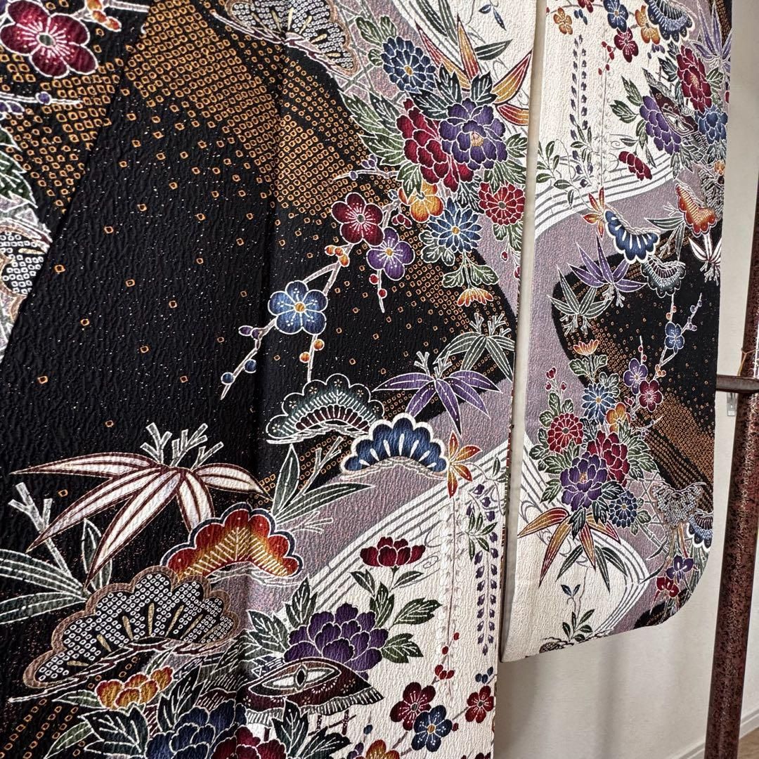 平和屋着物○豪華振袖 駒刺繍 吉祥松竹梅花文 暈し染め 金彩 仮絵羽