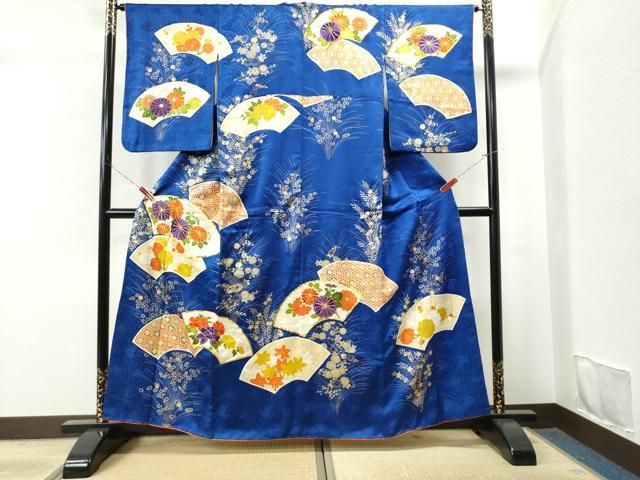 平和屋着物○訪問着 駒刺繍 宝尽くし花車文 黒地 金彩 正絹 逸品