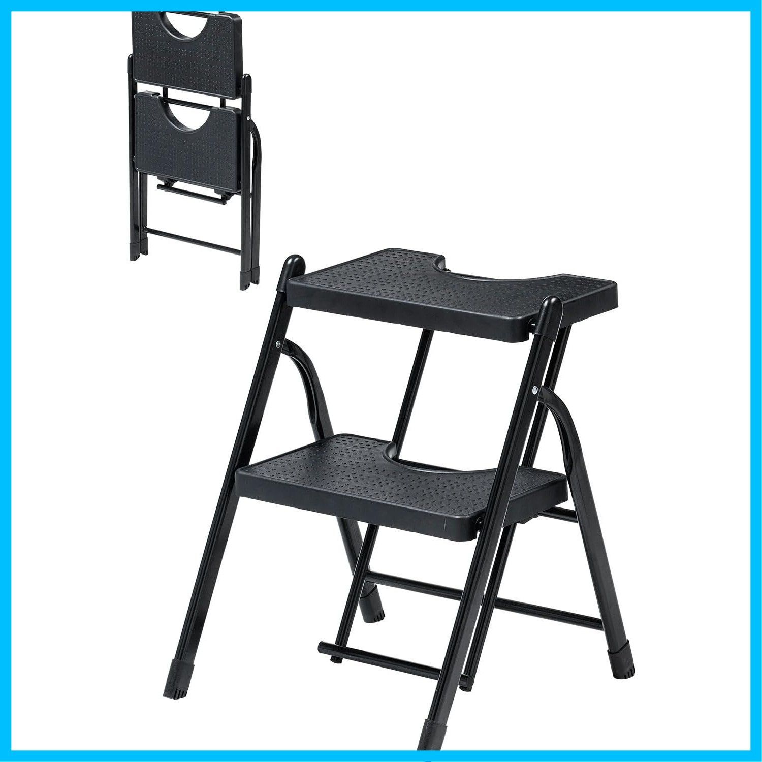 ステップ 家庭用 耐荷重160㎏ 滑り止め コンパクト 手すりなし 2段 軽量3.3kg 折りたたみ おしゃれ 踏み台 ブラック 脚立 EEX-KYA21BK イーサプライ - メルカリ