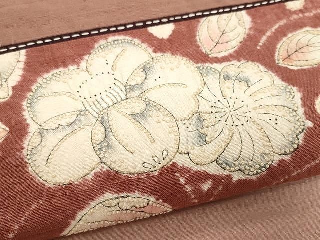 平和屋着物○中国三大刺繍 相良刺繍 両面 太鼓柄京袋帯 紬地 辻が花