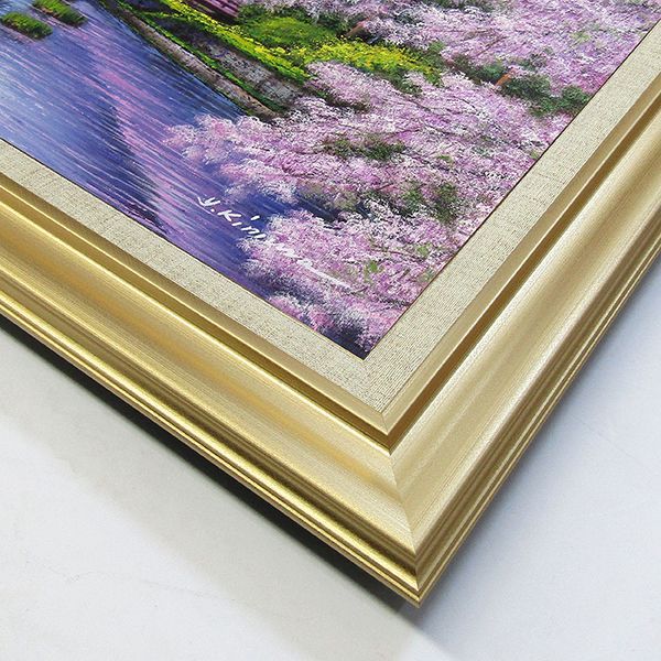即発送】 油彩画 木村由記夫 「忍野富士に桜」 F10号 額付き 即発送】 油彩画 木村由記夫 「忍野富士に桜」 F10号 額付き