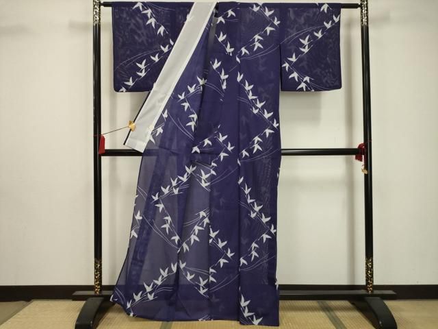 平和屋着物□極上 紬 藍染 市松 逸品 DZAA7621kh5