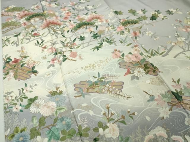 平和屋本店□極上 訪問着 麗光刺繍 総刺繍 花筏 松 梅 楓 藤色地 暈し