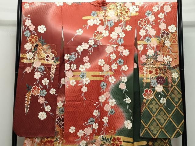 平和屋着物▽豪華振袖 単衣 舞花文 手描き 金銀彩 正絹 逸品 DAAS0988az