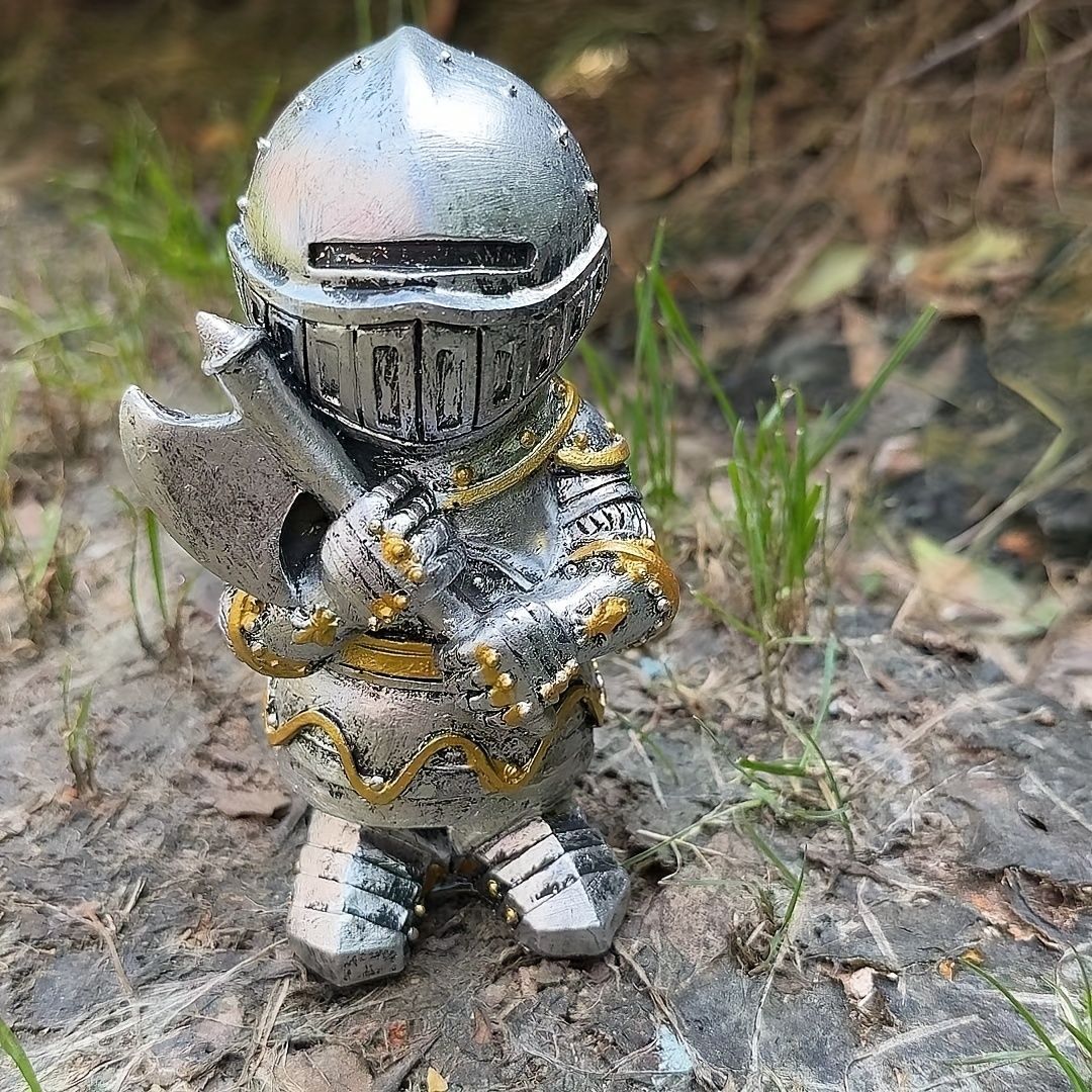 小人 戦士 ミニチュア 兵士 樹脂製 12.4cm ヨーロッパ 屋外 ガーデンノーム像 鎧 ナイト 斧 かわいい 妖精 フィギュア 置物 ...
