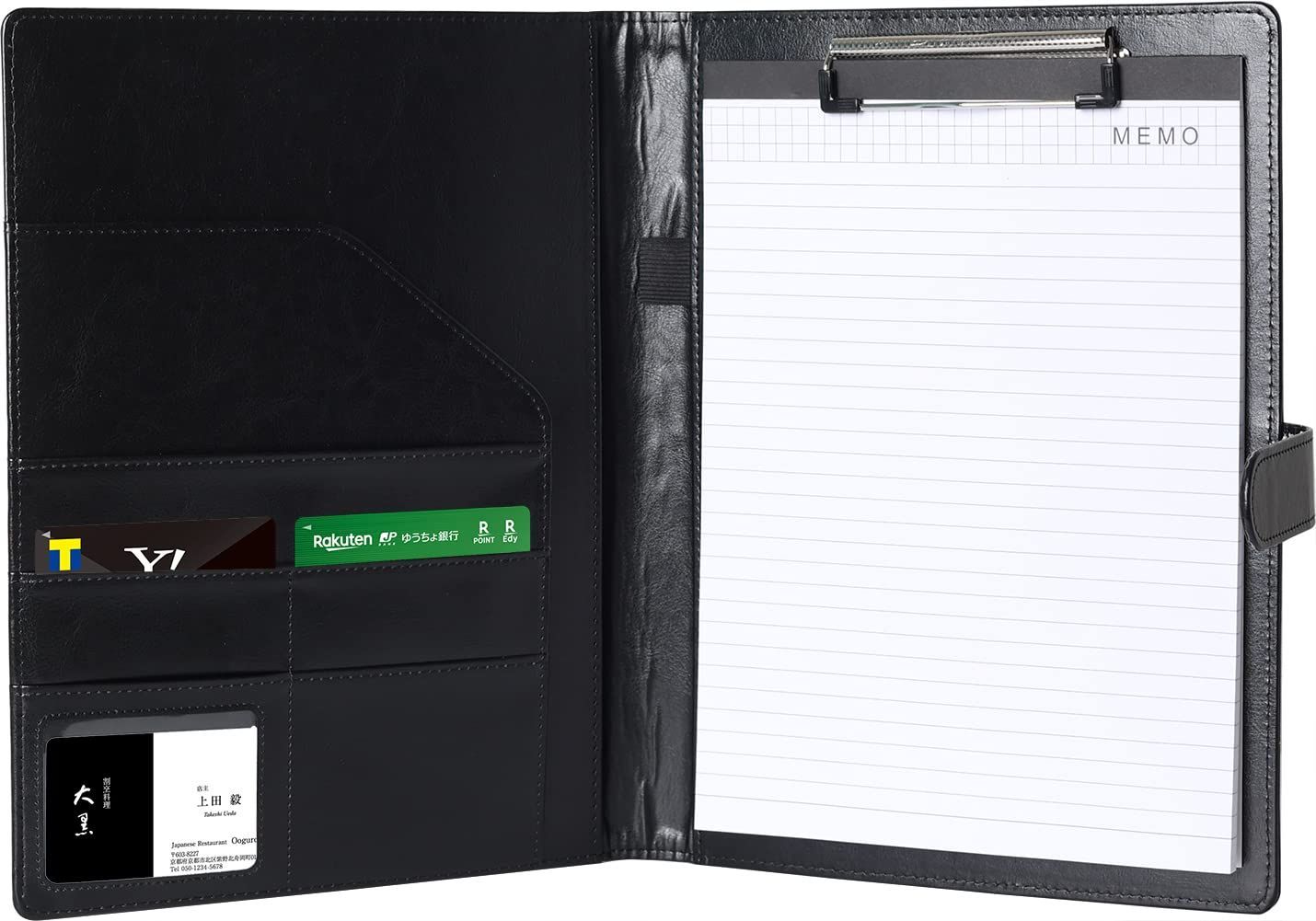 Panavage バインダー A4 クリップボード PU クリップ ファイル 二つ折り 多機能 ペンホルダー ポケット付き 名刺入れ メモ帳付き ブラック (ブラック(マグネット開閉)) - メルカリ