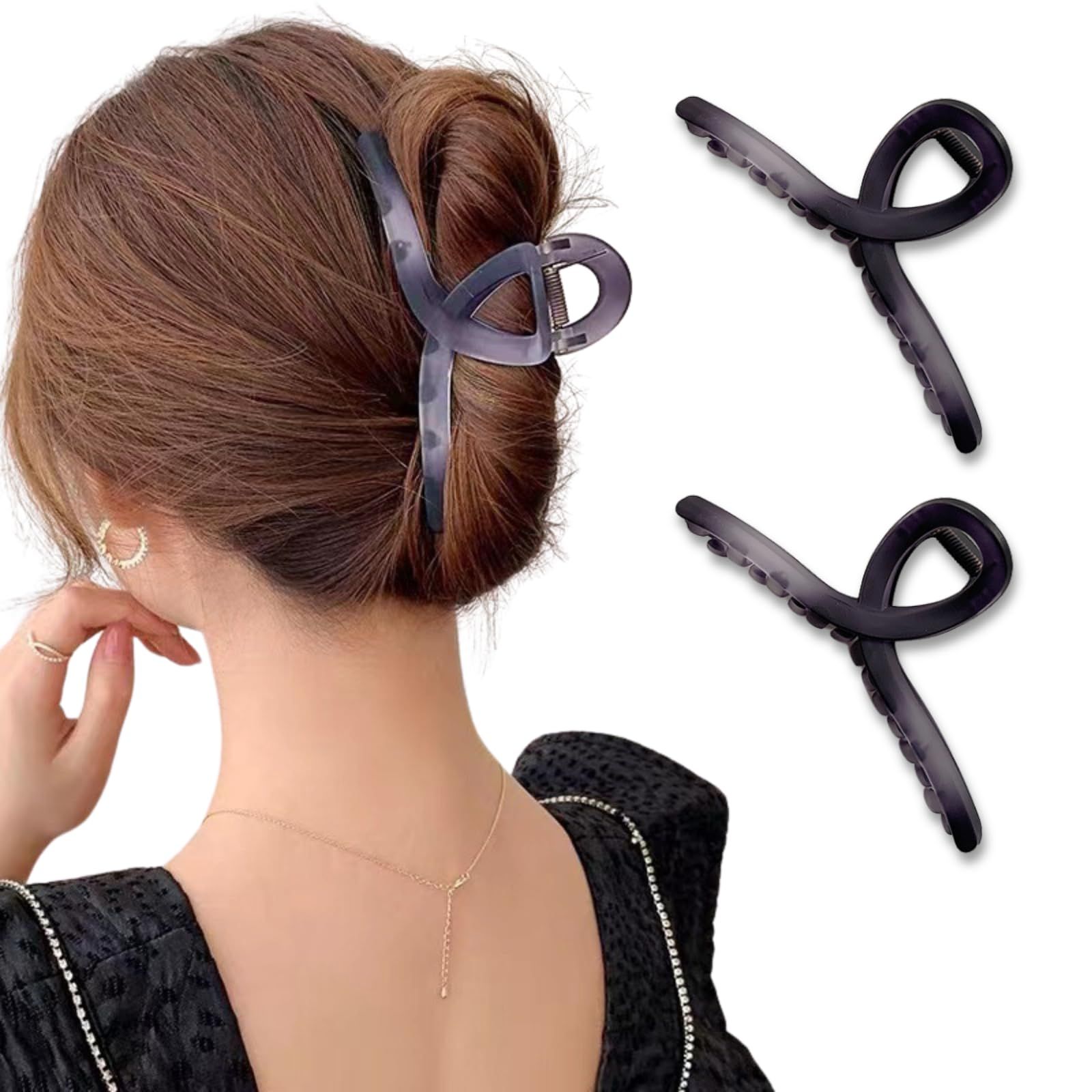 Neutral Zenith ヘアクリップ 大きめ バンスクリップ 髪留め しっかりとまる ロングヘア セミロング 韓国 風呂上がり 軽量13cm 2個セット (グレー×2) [グレー×2 ...