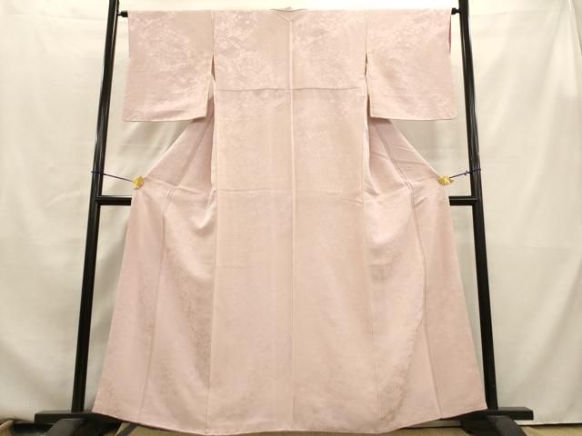 平和屋着物▽上質な色無地 単衣 霞地紋 退紅色 正絹 逸品