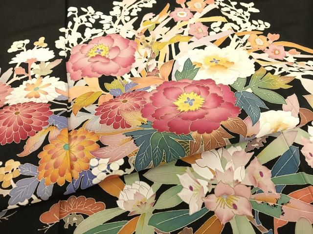 平和屋着物○本加賀友禅作家 百貫華峰 黒留袖 花陶器
