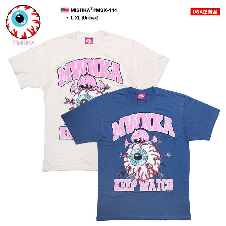 MISHKA Tシャツ 半袖 メンズ 春夏用 白 青 大きいサイズ ミシカ おしゃれ かっこいい 派手 総柄 KEEPWATCH キープウォッチ キャラクター オーバーサイズ ビッグシルエット ...