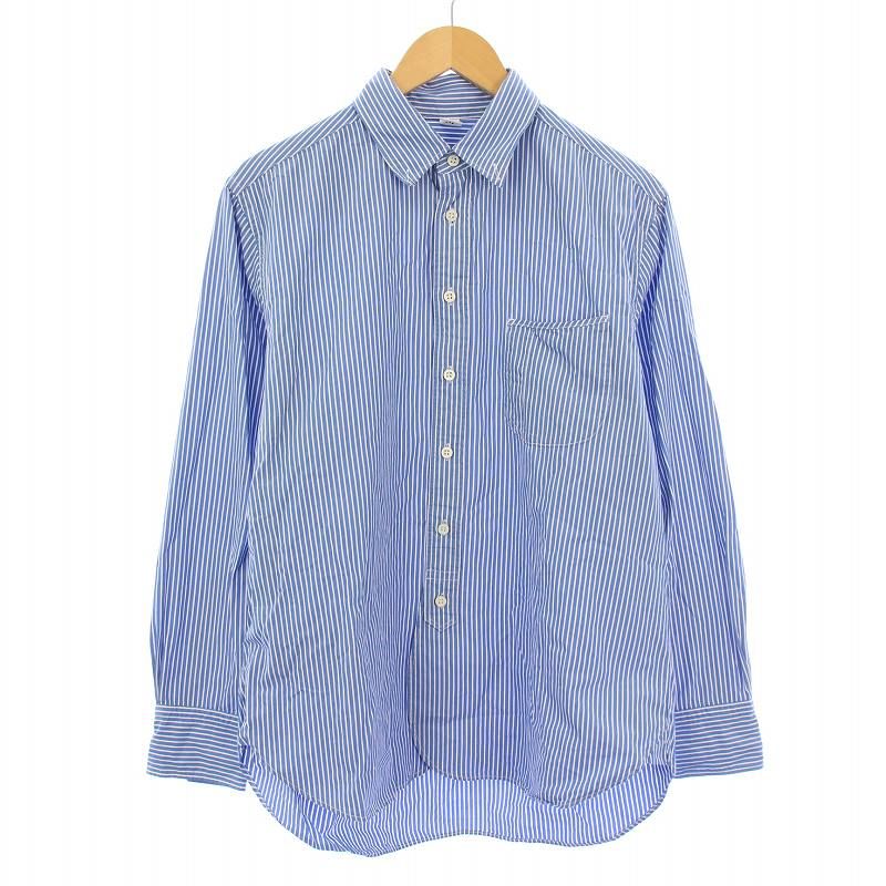 フォーティーファイブアールピーエム 45R 45rpm 180番三子の908ローファーシャツ カジュアル 長袖 レギュラーカラー ストライプ柄 青 ブルー 白 ホワイト 50130194 ...