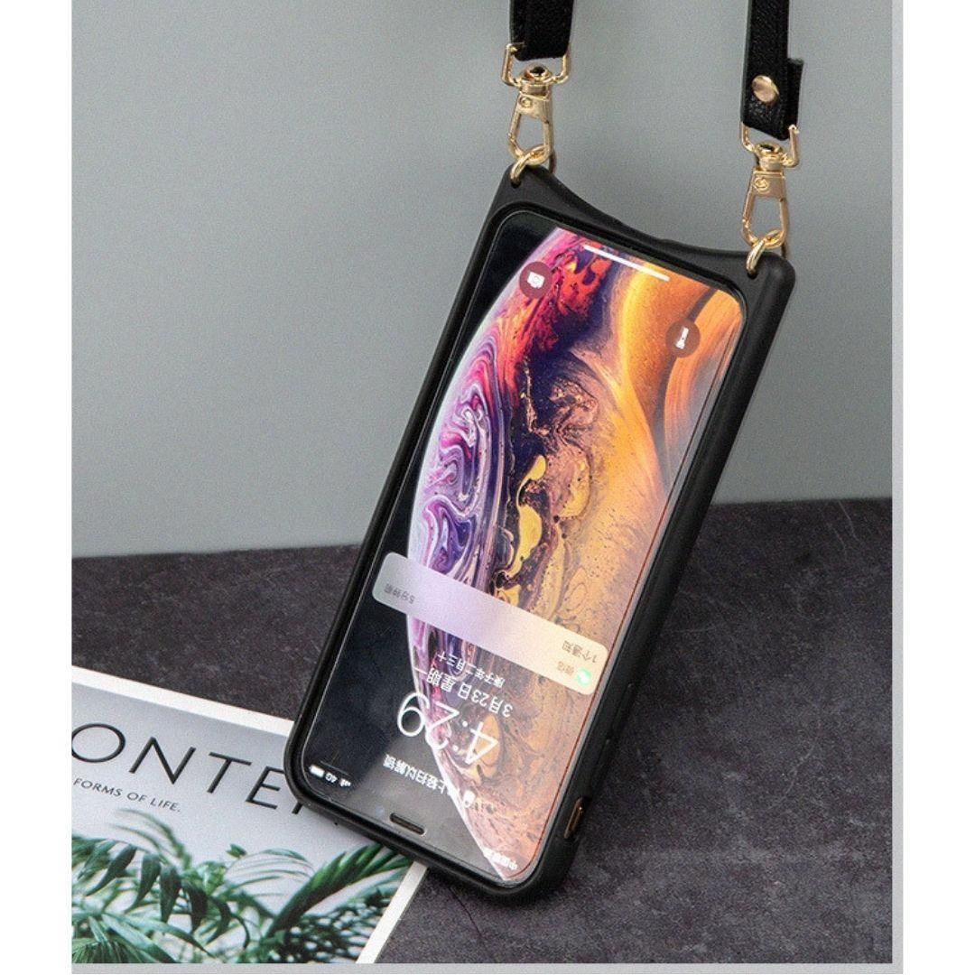 【SHOPSW】iPhone13 レザー風 スマホケース ショルダー カードケース 黒 - メルカリ