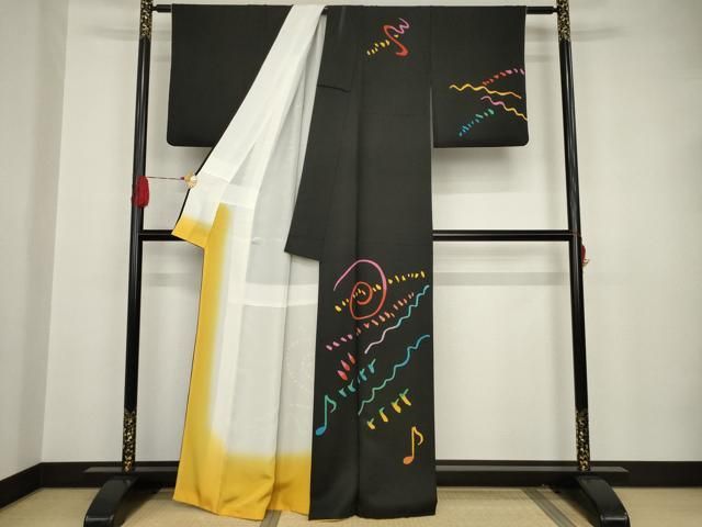 平和屋着物○訪問着 音符 旋律 黒地 正絹 逸品 AAAT2277ck 2025年最新