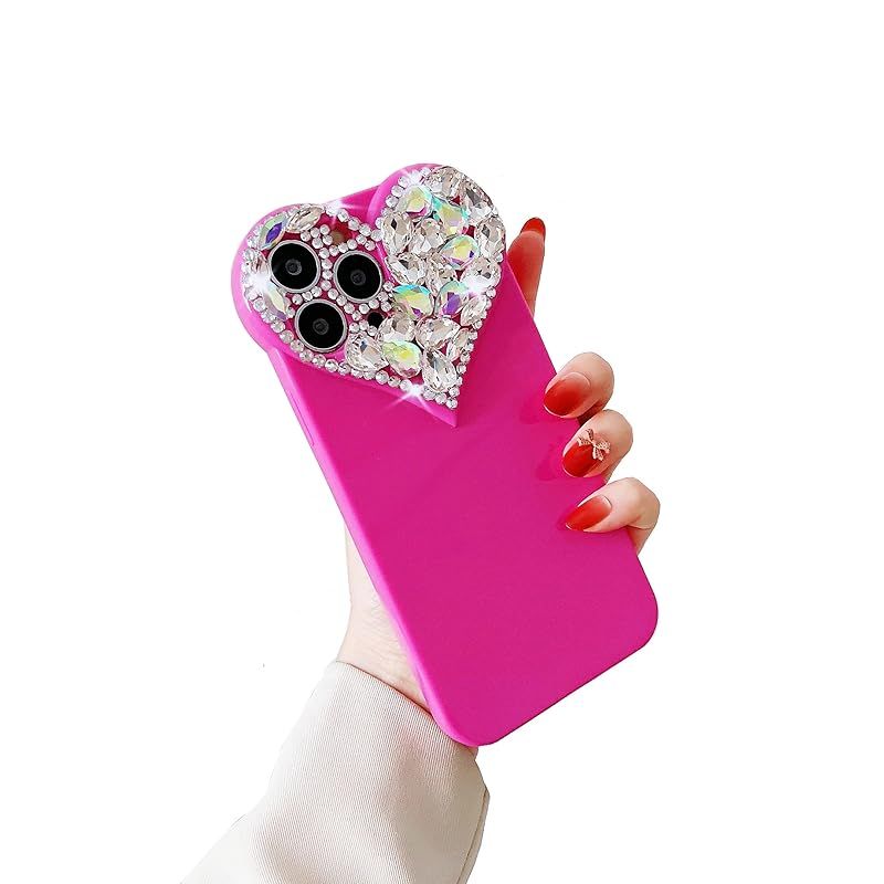 CrazyLemon 適用 iPhone 15 ケース シリコーン かわいい おしゃれ ハート型 キラキラ グリッター ラインストーン デザイン カメラ レンズ 保護 カバー アイフォン15 ...