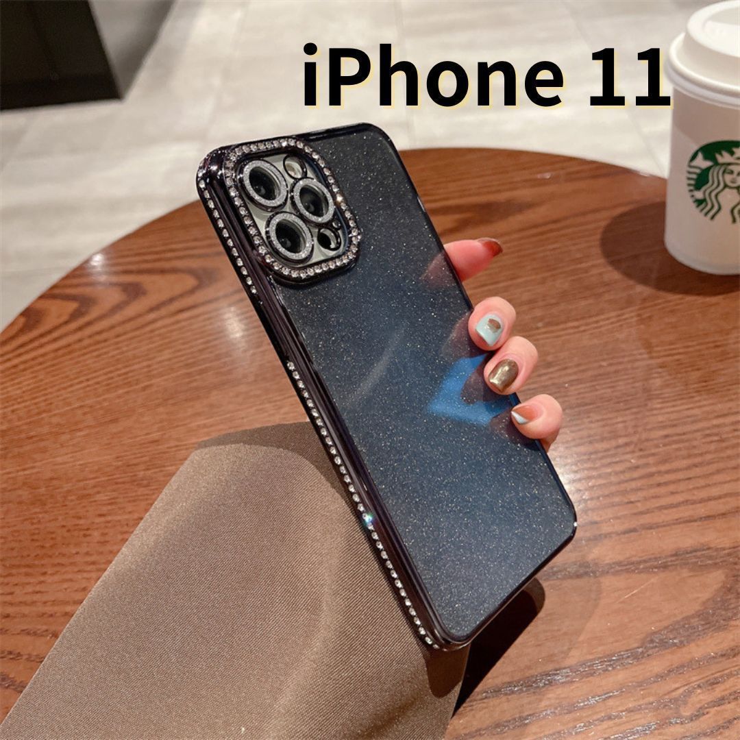 【SHOPSW】iPhone11 スマホケース 黒 ラメ キラキラ ラインストーン シンプル 軽量 おしゃれ かわいい E028 - メルカリ