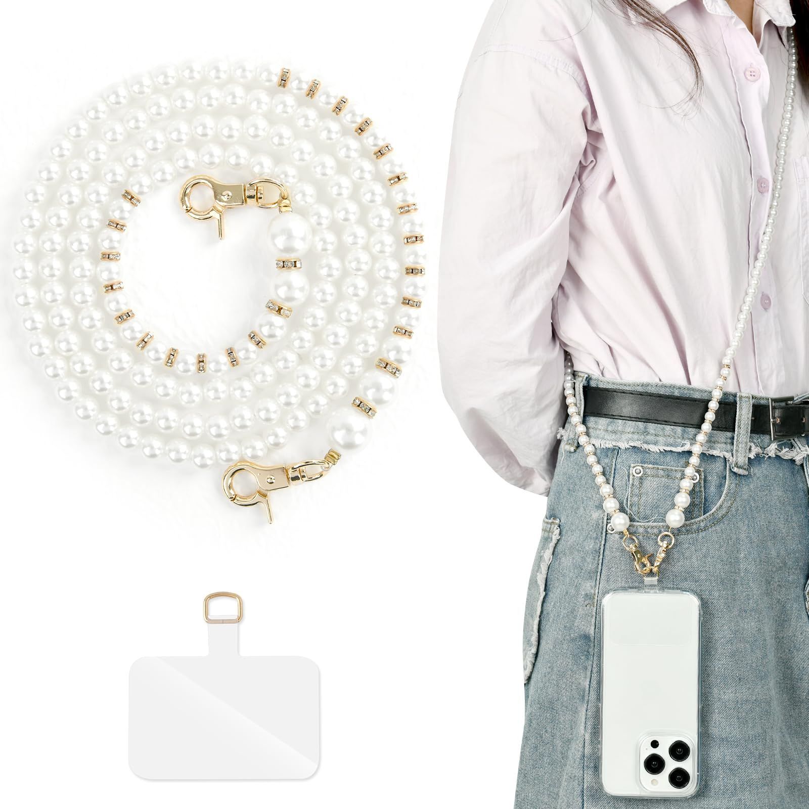 【人気商品】[oyaka] スマホストラップ パールストラップ ショルダー 携帯ストラップ 人工真珠 DIY スマホストラップ 軽量 可愛い ...