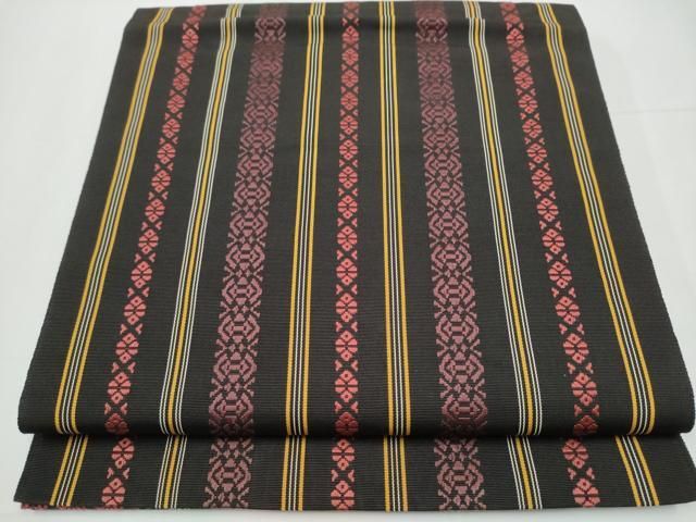 平和屋着物○本場筑前博多織 八寸名古屋帯 献上 黒地 正絹 逸品