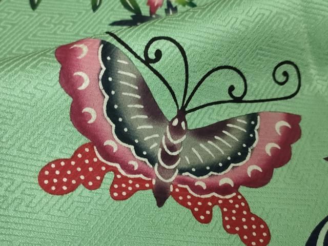 平和屋本店□最高級 城間栄順 本場琉球紅型 訪問着 舞蝶網干花文 若