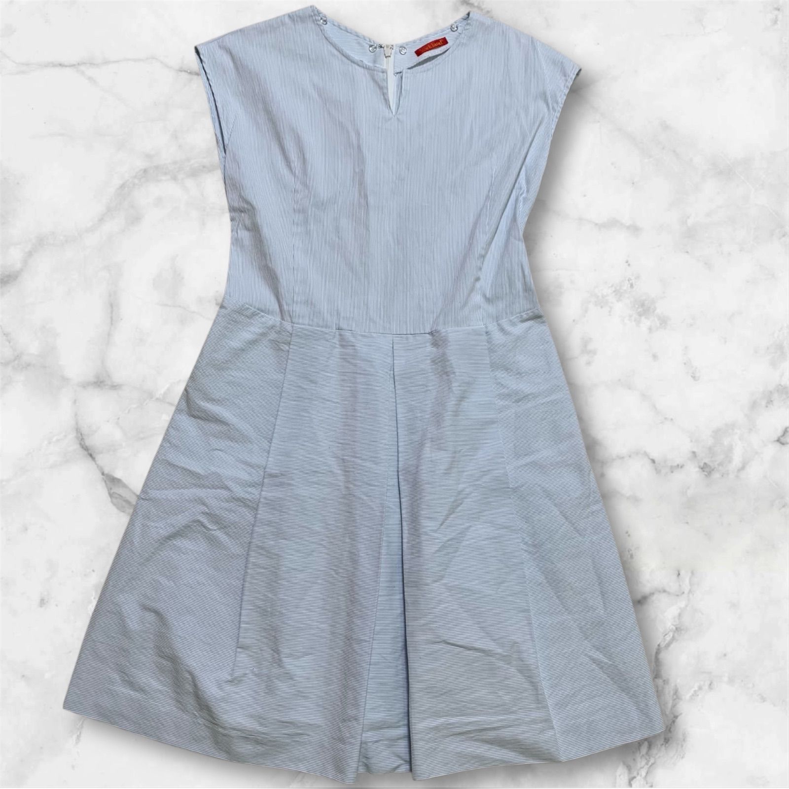 Yorkland ヨークランド 半袖ストライプワンピース 9AR 水色 コットン100％ - メルカリ