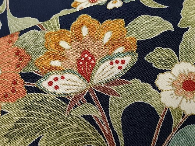 平和屋着物▽上質な小紋 単衣 雪輪花文 鬼しぼ縮緬 正絹