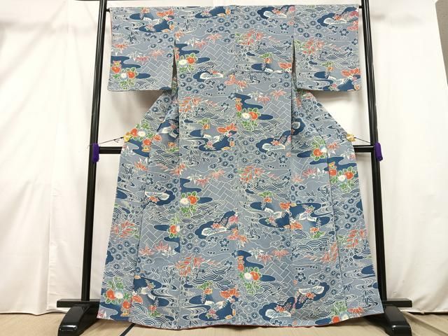 平和屋着物□小紋 草花文 暈し染め 洗える着物 未使用 DAAU4650qp