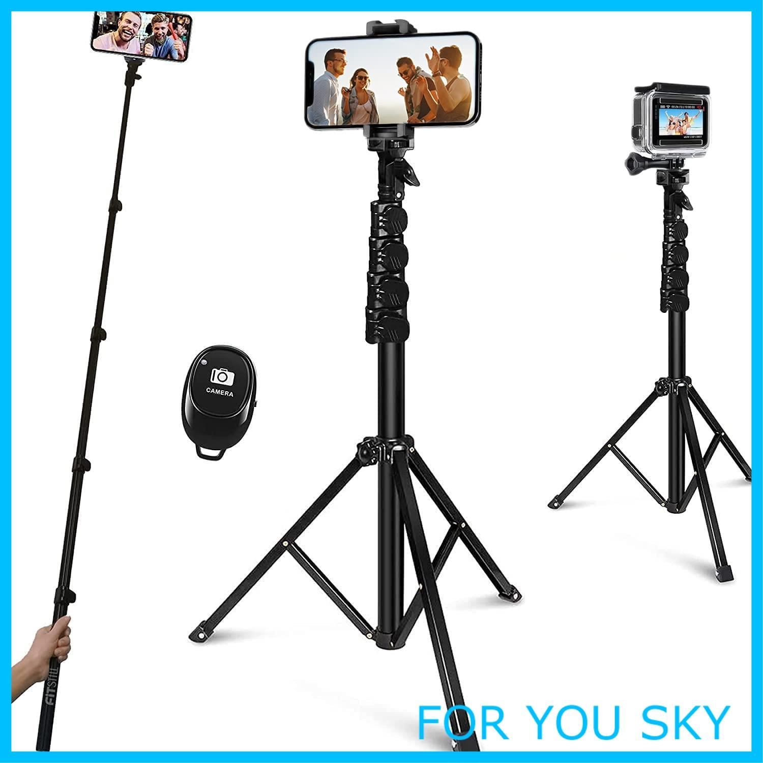 【数量限定】FitStill 163cm/64インチ 自撮り棒 三脚 取り外し可能 格納式 携帯電話三脚 携帯電話とGo Pro用 iPhoneとAndroid携帯に対応 ワイヤレスリモート ...