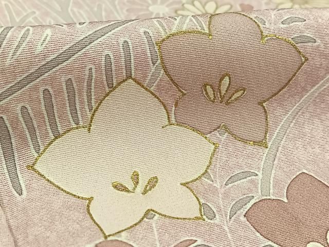 平和屋着物□訪問着 絞り 刺繍 地紙枝花文 椿 ツバキ 金彩