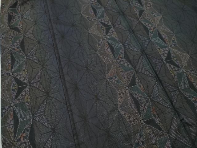 平和屋着物○本場大島紬 9マルキ 泥染め 麻の葉吉祥花文 高島屋扱い 興