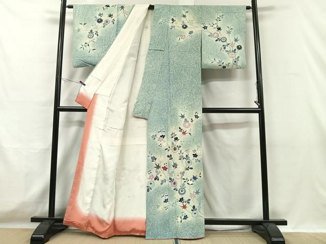 平和屋着物□訪問着 刺繍 芝草花文 暈し染め 金彩 正絹 逸品