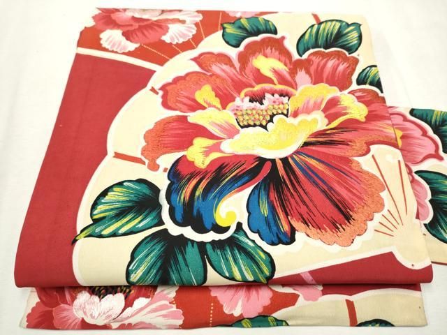 平和屋着物○アンティーク 大正ロマン 九寸名古屋帯 刺繍 扇面花文