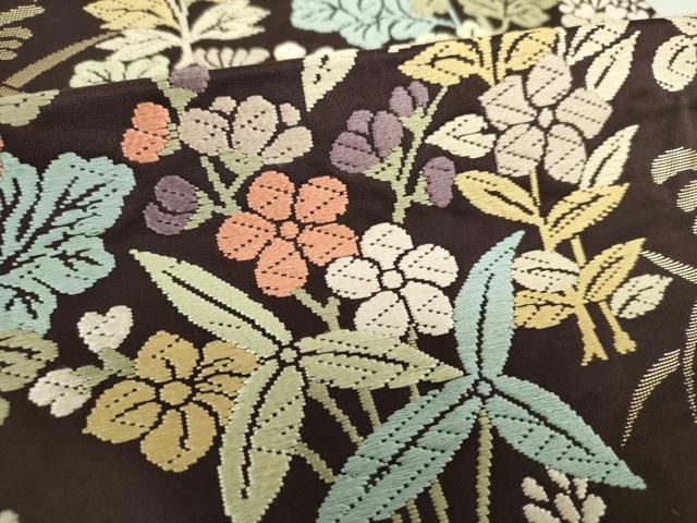 平和屋着物○六通柄袋帯 唐織 草花文 金糸 正絹 逸品 DAAS3197ps