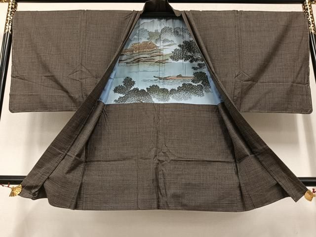 平和屋着物○男性 紬 アンサンブル 色無地 褐返し色 やまと誂製 正絹