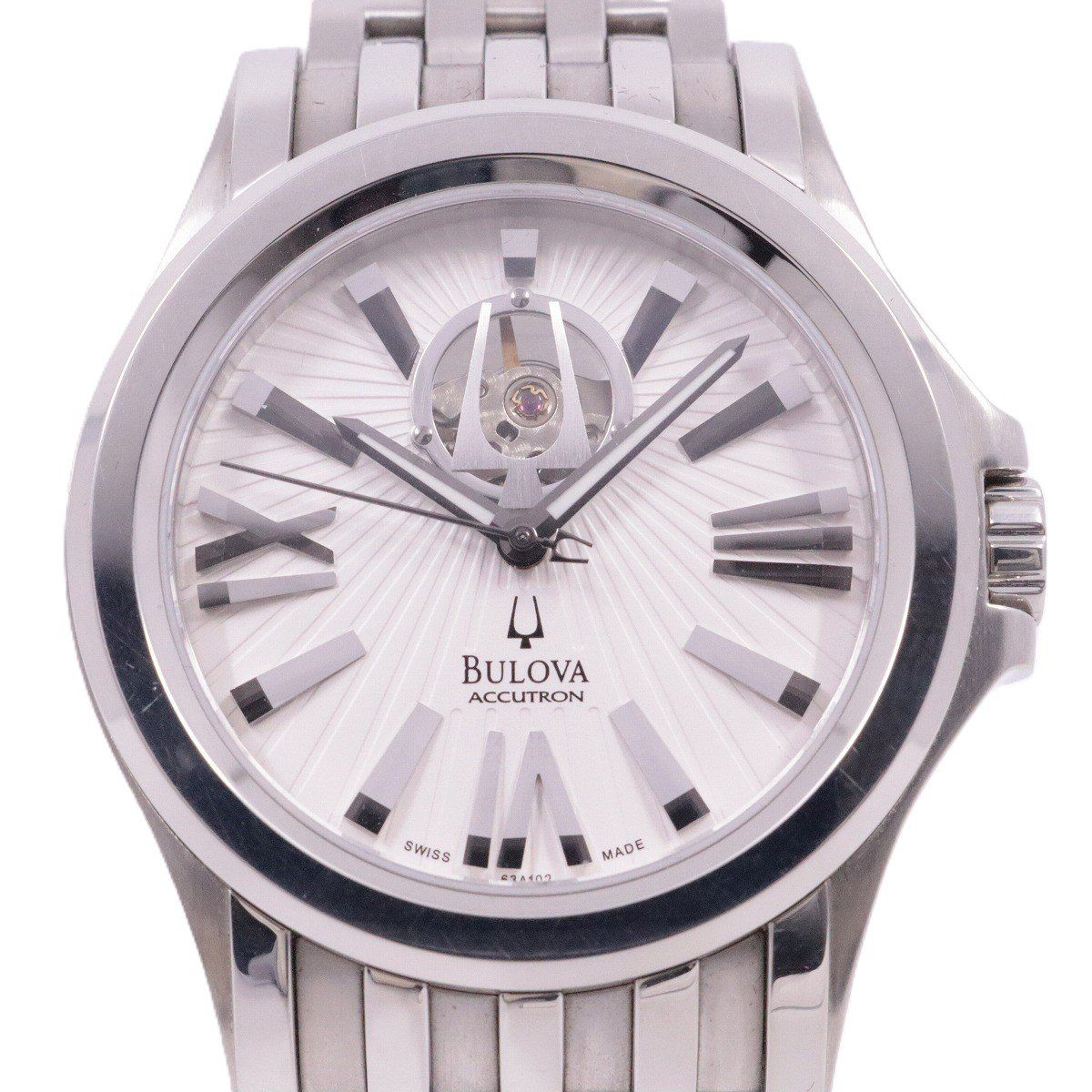BULOVA ブローバ アキュトロン 自動巻き メンズ 腕時計 セミスケルトン 白文字盤 純正SSベルト C860679【いおき質店】 - メルカリ